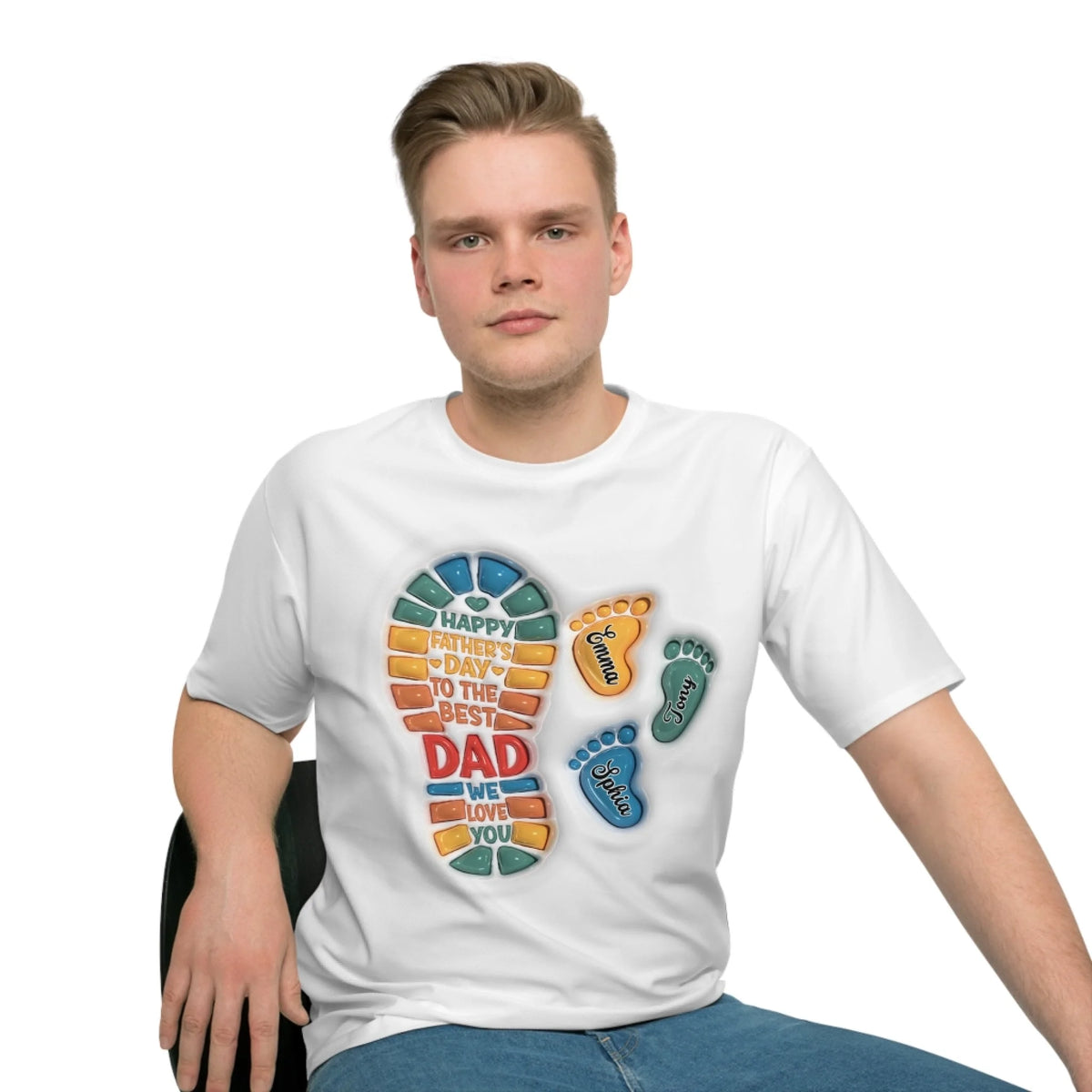 Personalized Dad 3D Inflated Father s Day T Shirt Custom Dad Footprin