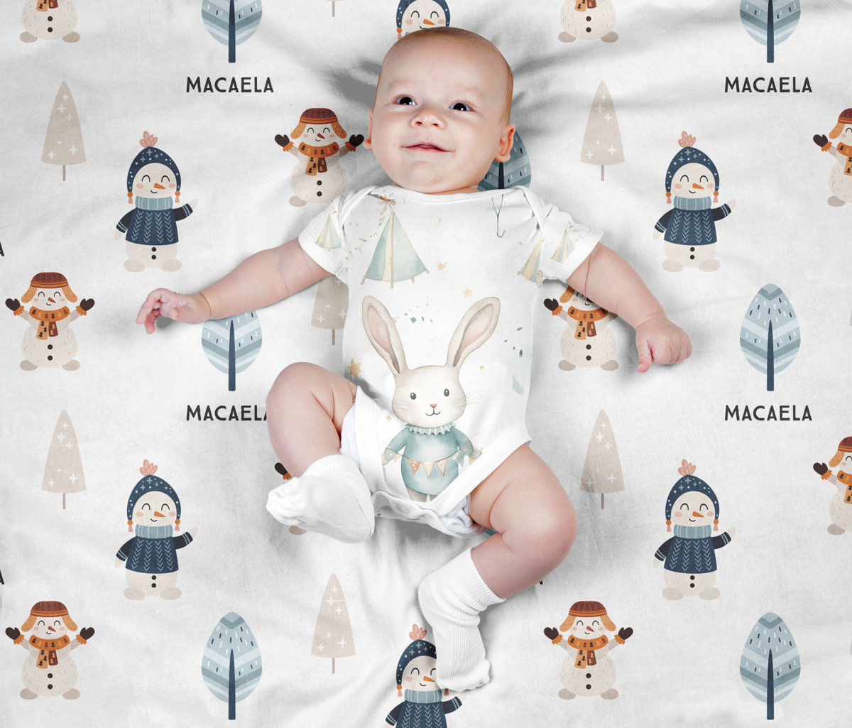 Personalized Baby Name Blanket, Snowman Blanket, Toddler Custom Blanke ...