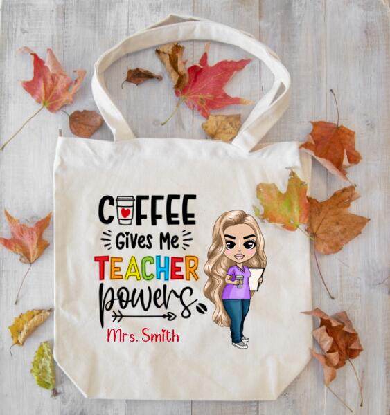 Personalized Coffee Give Me Teacher Power Tote Bag, Teacher Gift, Teac ...
